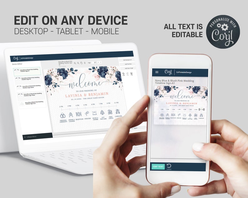 Wedding Timeline Sign Navy Blue and Blush Pink Floral Sign - Etsy