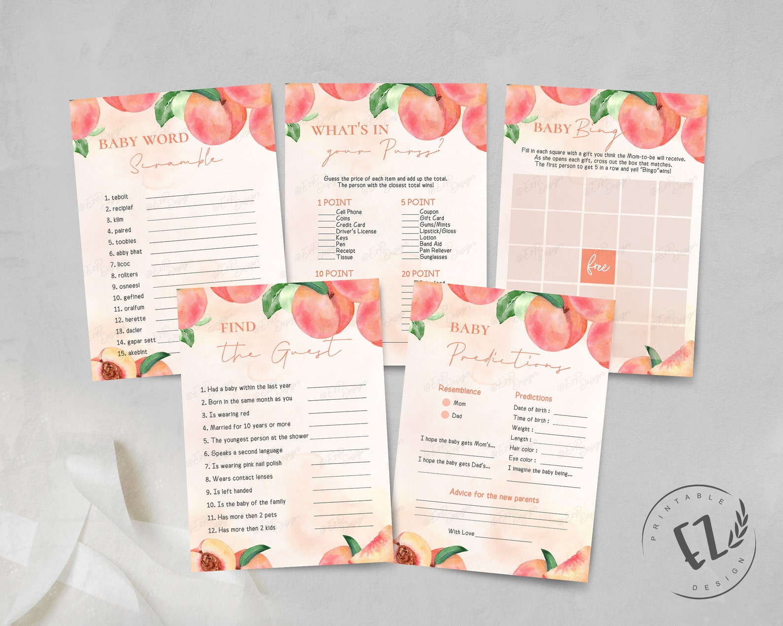 Peach Baby Shower Game BUNDLE Game Activity 30 Editable Game - Etsy