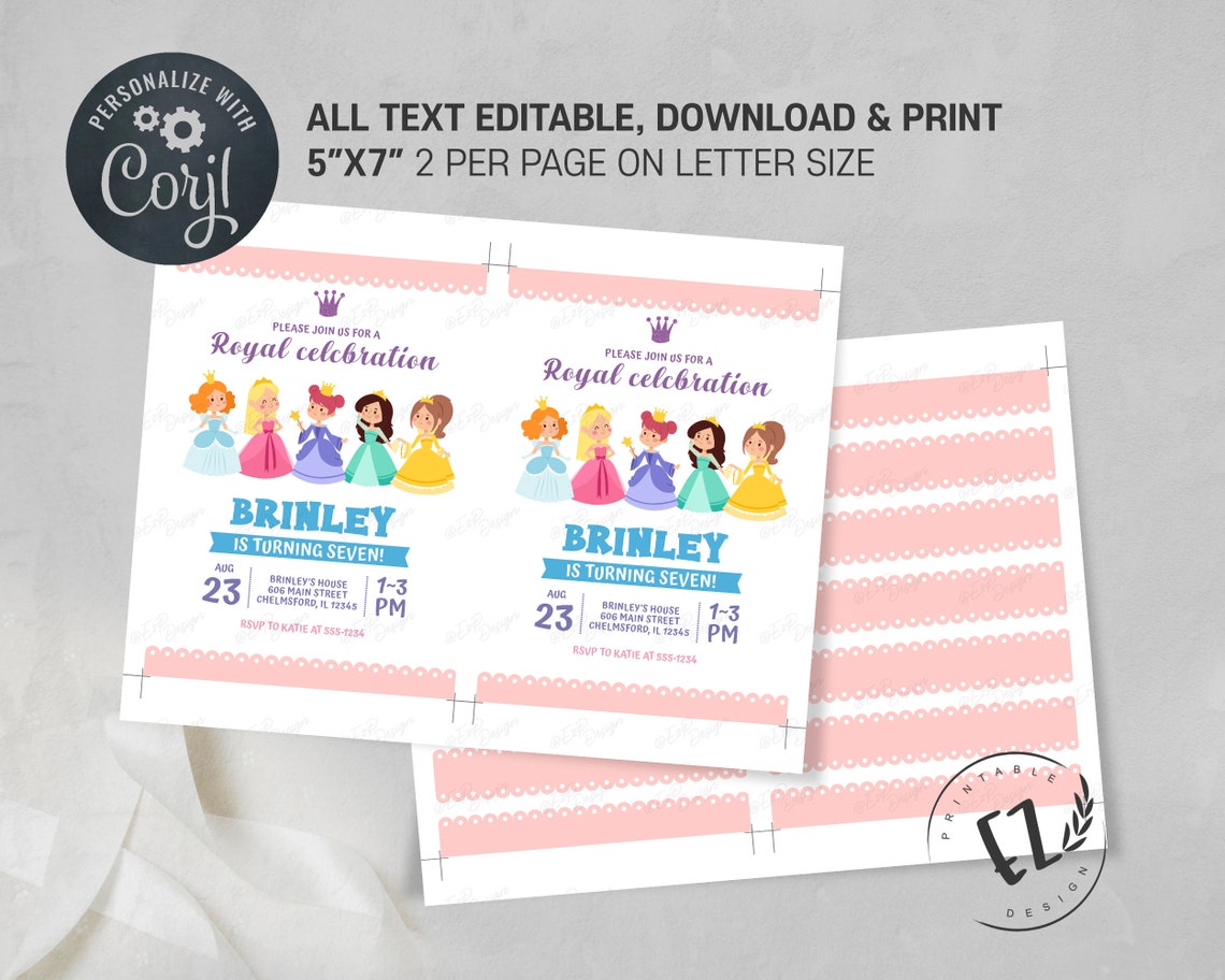 Princess Birthday Invitation, Royal Invitation, Editable Template - Etsy