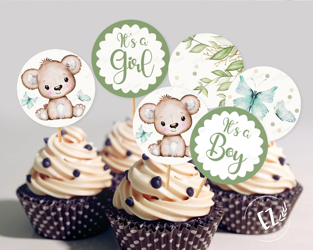 Teddy Bear Cake Toppers, Greenery Baby Shower, Cake Topper, Printable ...