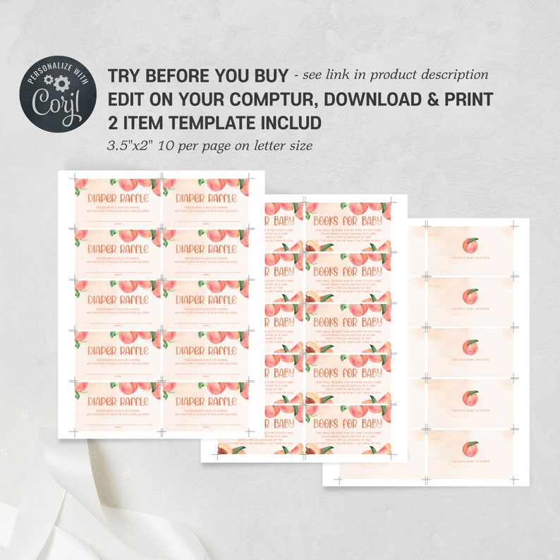 Sweet Little Peach Daiper Raffle Card and Books for Baby Card, Baby ...