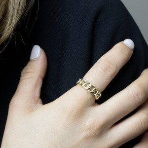 10K Solid Gold Chain Ring , Cuban Chain Ring, Dainty Link Chain Ring ...