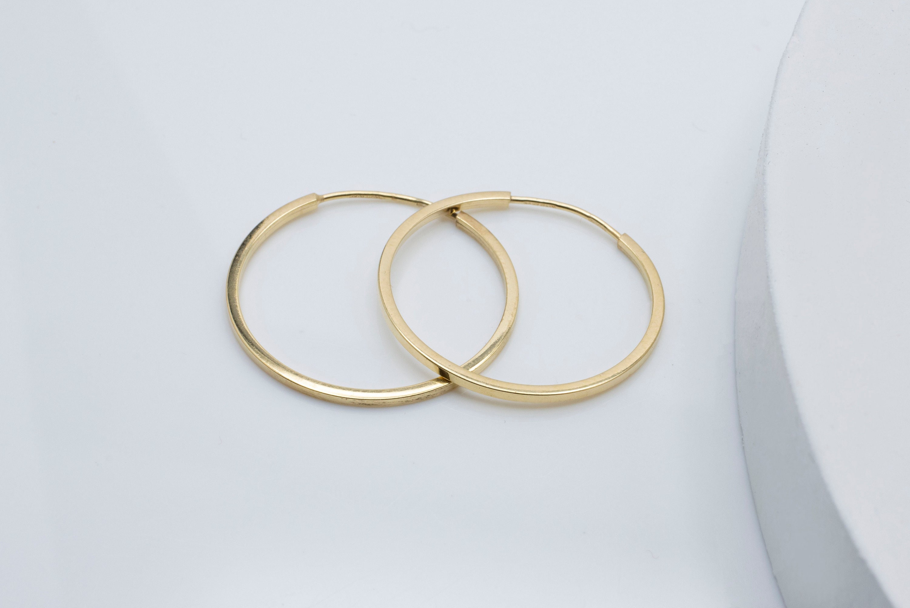 10K Solid Gold Square Tube Hoop Earrings / Minimalist / | Etsy