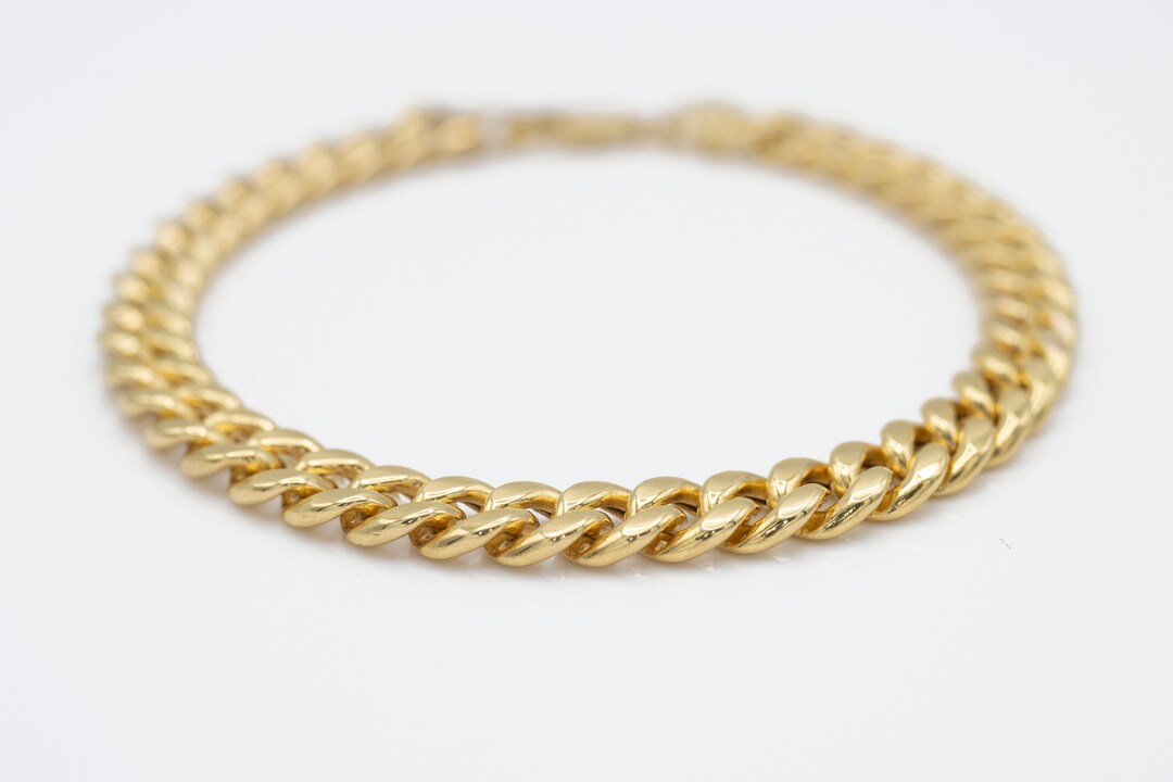 10K Gold Cuban Link Chain Bracelet , Gold Curb Chain Bracelet, Miami ...