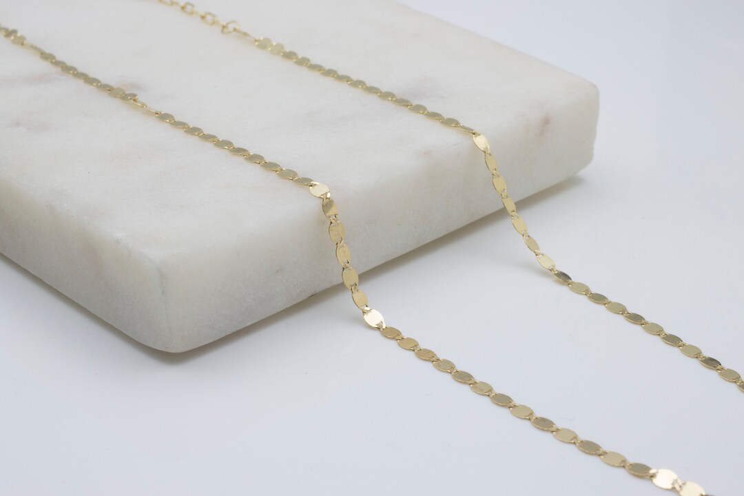 10K Solid Gold Mirror Chain Chocker Necklace , Minimal and Thin ...