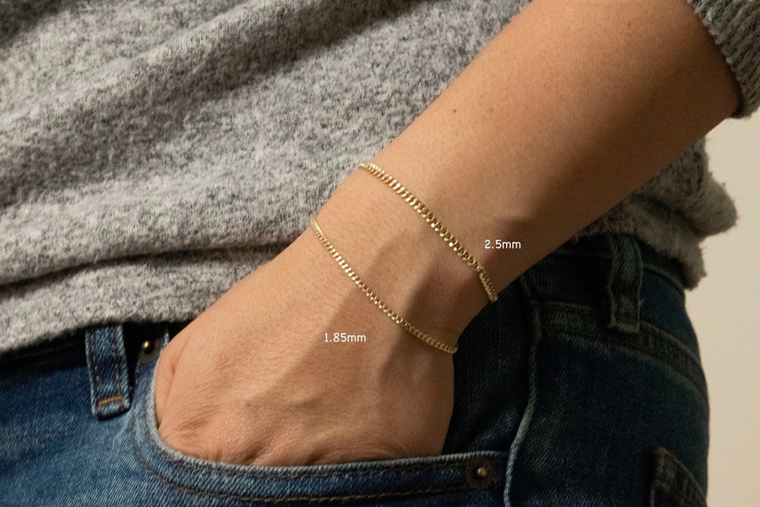 10K Gold Baby Curb Bracelet , Baby Curb Chain Bracelet , Layering Curb ...