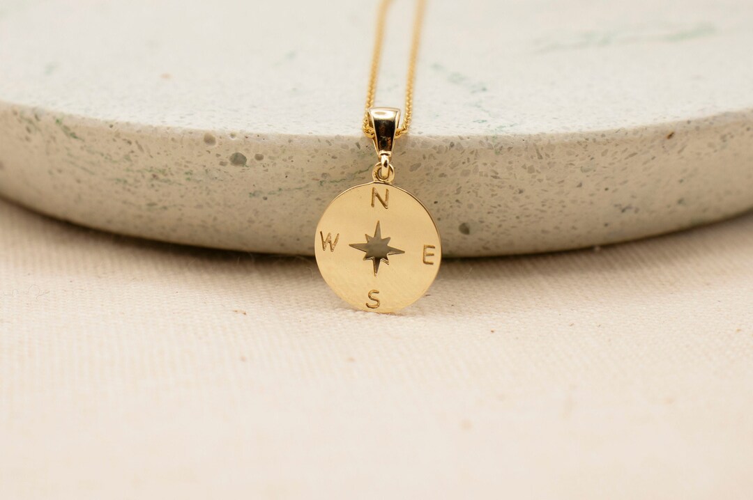 10K Solid Gold Compass Necklace/ Everyday Necklace/ Graduation Gift ...