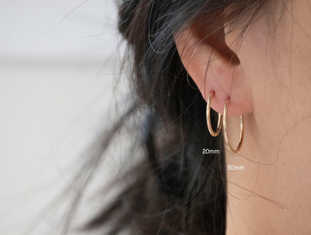 10K Solid Gold Sleeper Hoops / Continuous Hoops / 1.1mm Thin Hoops ...