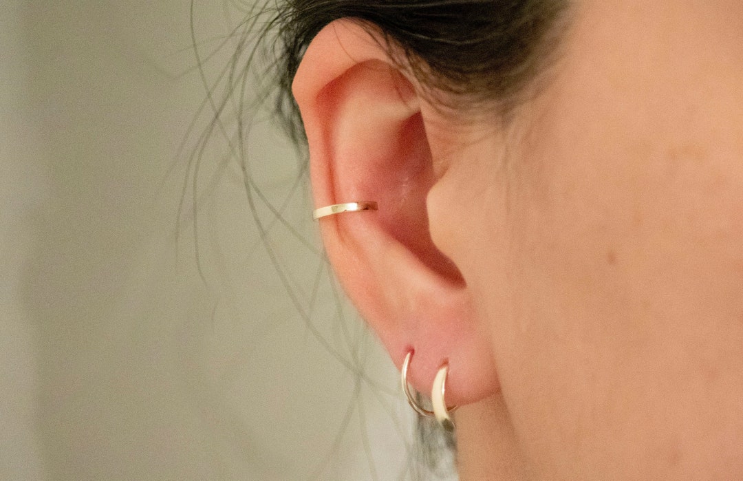 10K Solid Gold Cuff Earrings / Plain / Octagon / Spiked / No Piercing ...