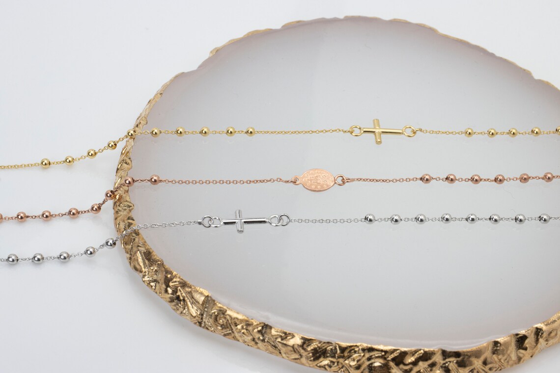 14K Solid Gold Rosary 14K Gold Beaded Rosary Fine Rosary - Etsy