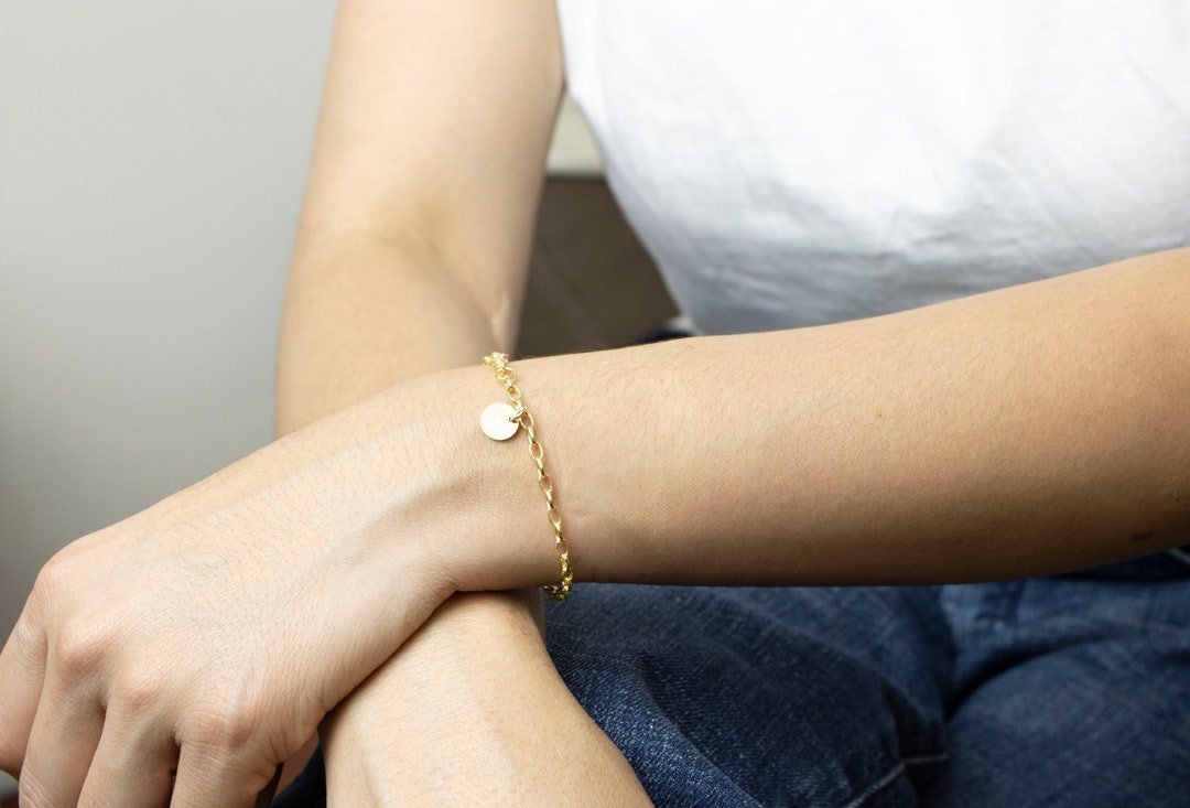 10K Yellow Gold Disc Charm Bracelet / Gold Coin Bracelet / Gold ...