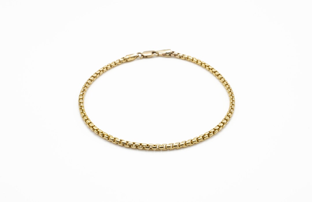10K Gold Round Box Chain Bracelet/ 2.15mm Rounded Box Bracelet for Men ...