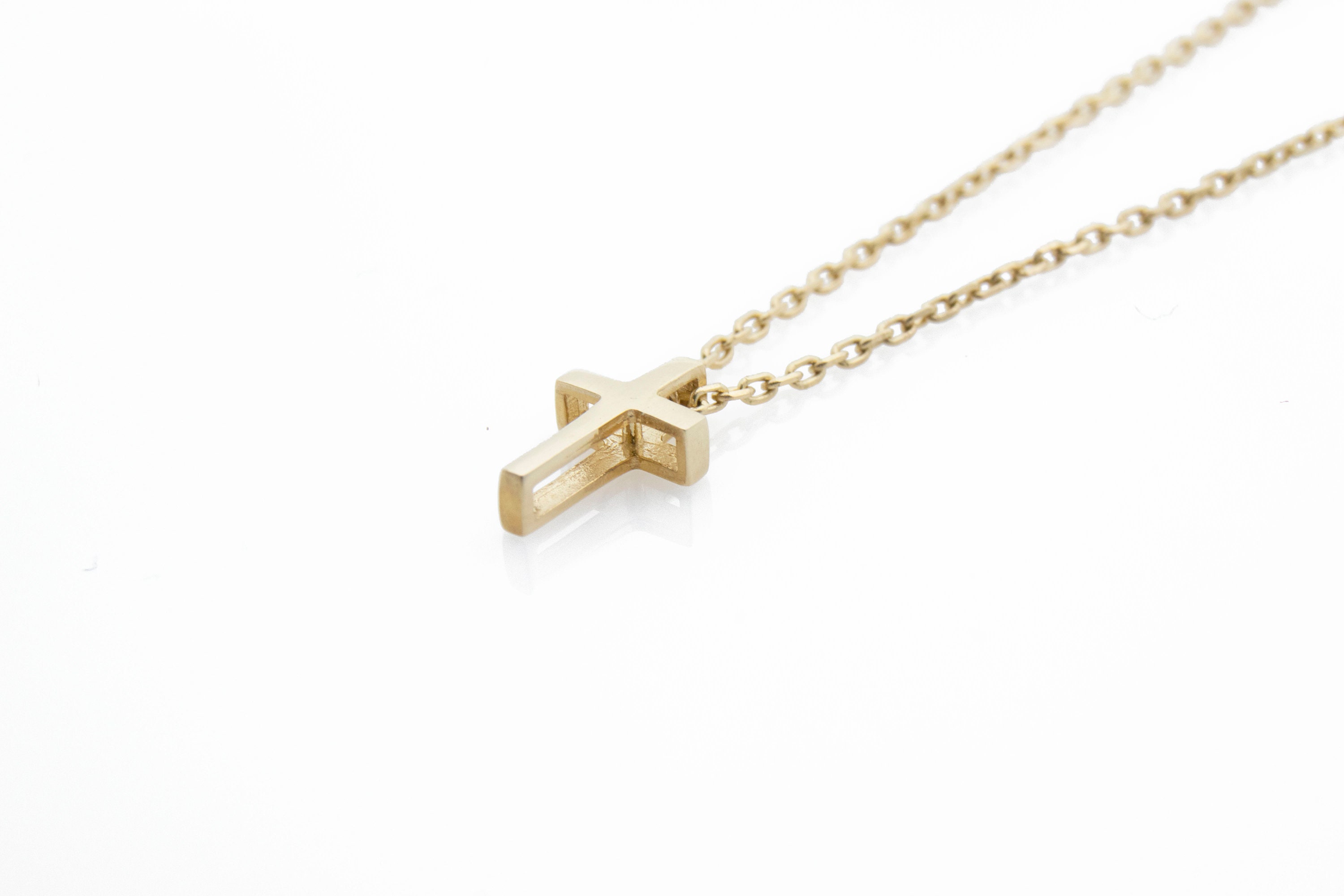 10K Solid Gold Mini Cross Necklace / Gold Cross Pendant / | Etsy