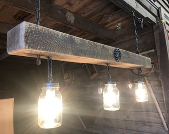 Rustic One of a Kind Reclaimed Hand Hewn Barn Beam 6 Pendant Light With ...