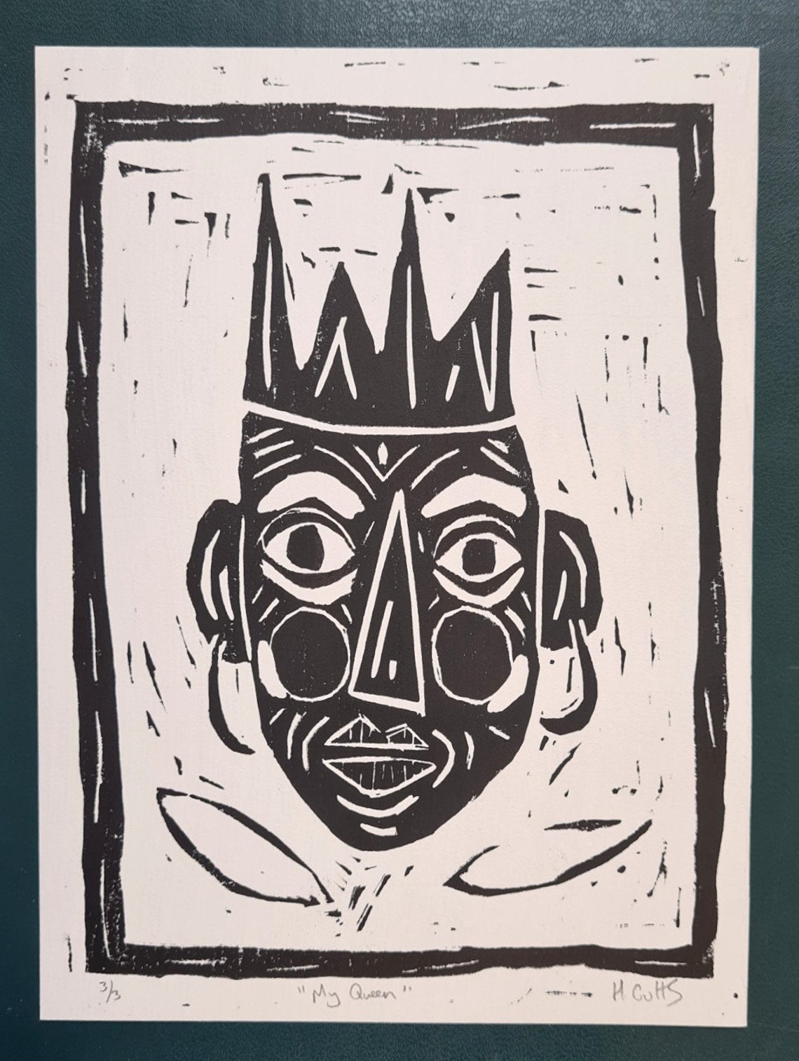 Abstract face original lino print | Etsy