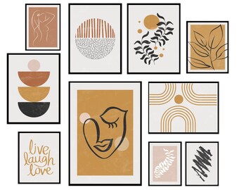 Boho Wall Art Prints Set of 3 Abstract Gallery Wall Set Printable Boho Wall Decor Neutral Modern ...
