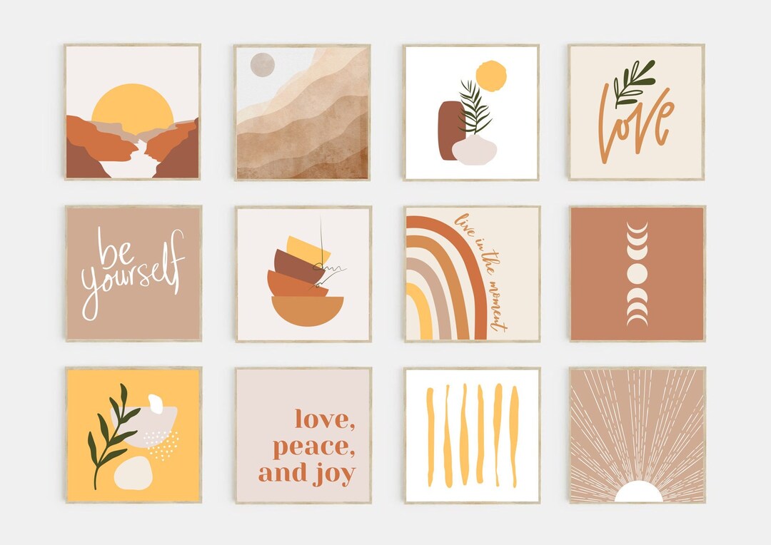 Square Prints Boho Wall Art Abstract Art Prints Gallery Wall Set ...