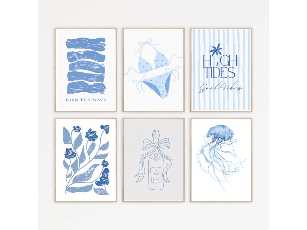 Coastal Print Wall Art Set Blue Beach House Decor Nautical Digital ...