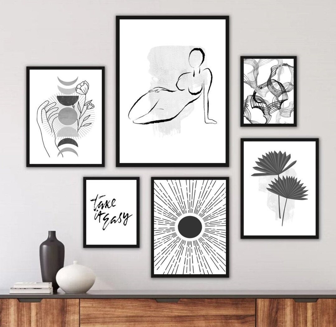 Black and White Wall Art Boho Black and White Prints Poster Download ...