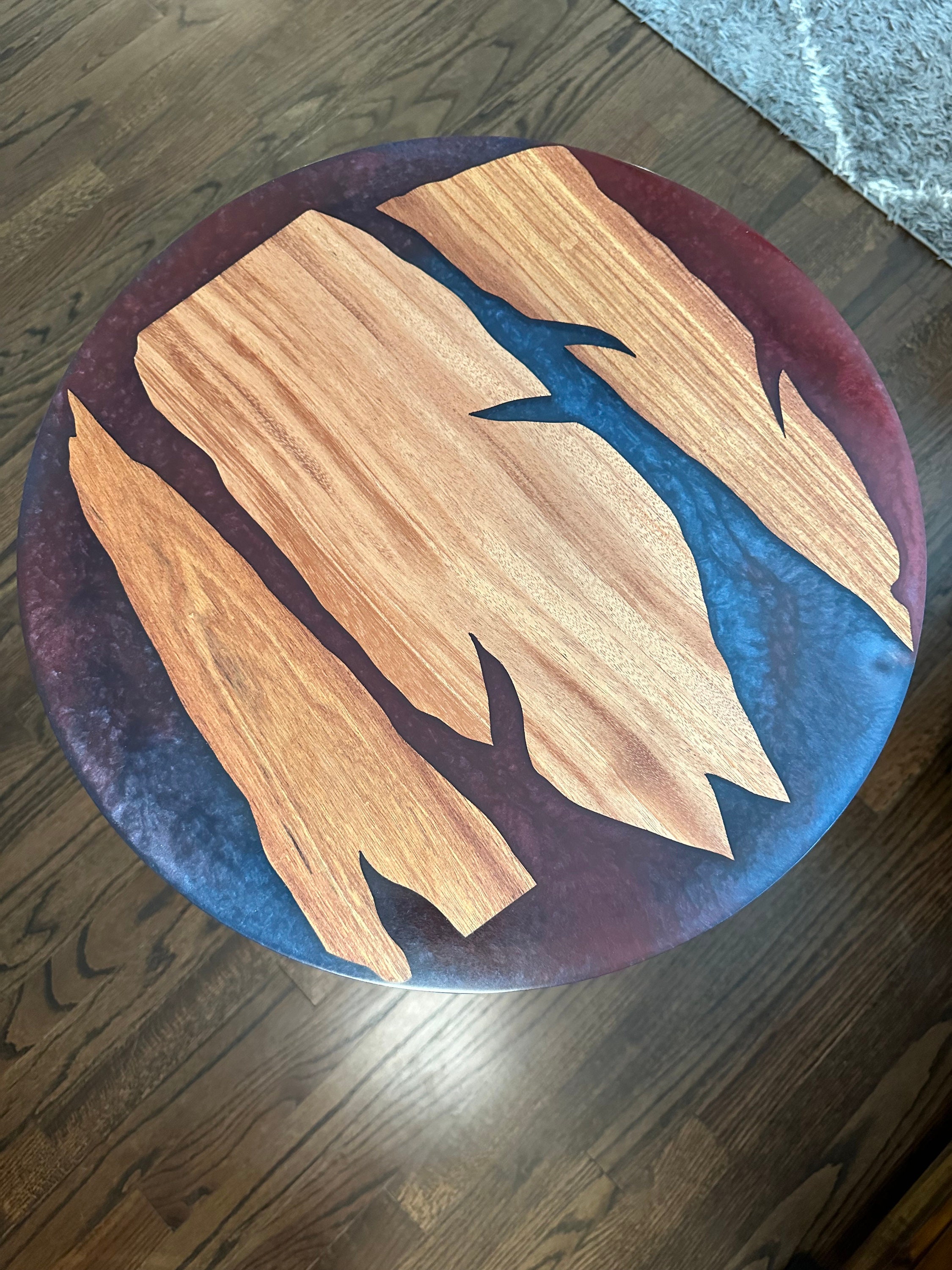 18 Round Cherry Wood End Table With Burgundy and Ocean - Etsy