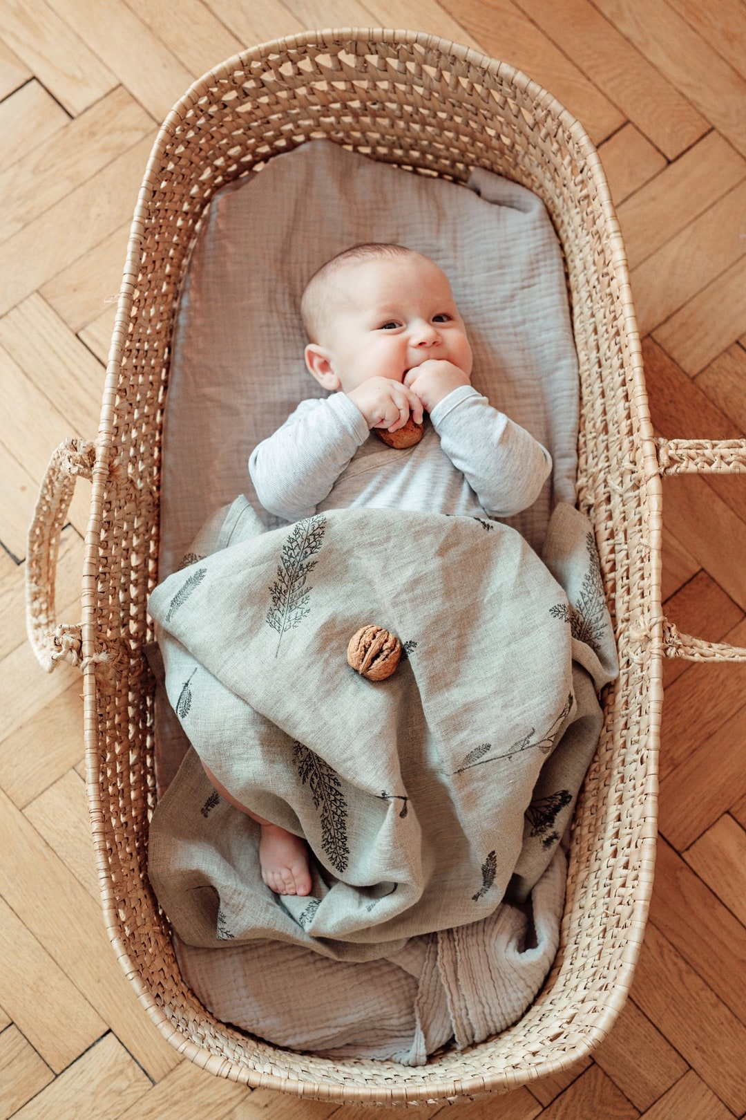 Soft Hemp Baby Blanket With Personalized Plant Prints, Newborn Gift ...