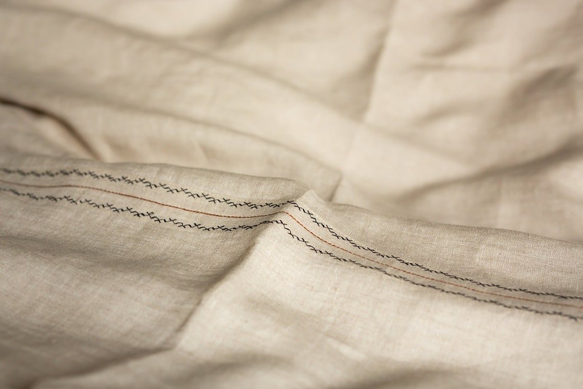 Linen Duvet Cover With Decoration Seam. Washed Linen Bedding. Farmhouse ...
