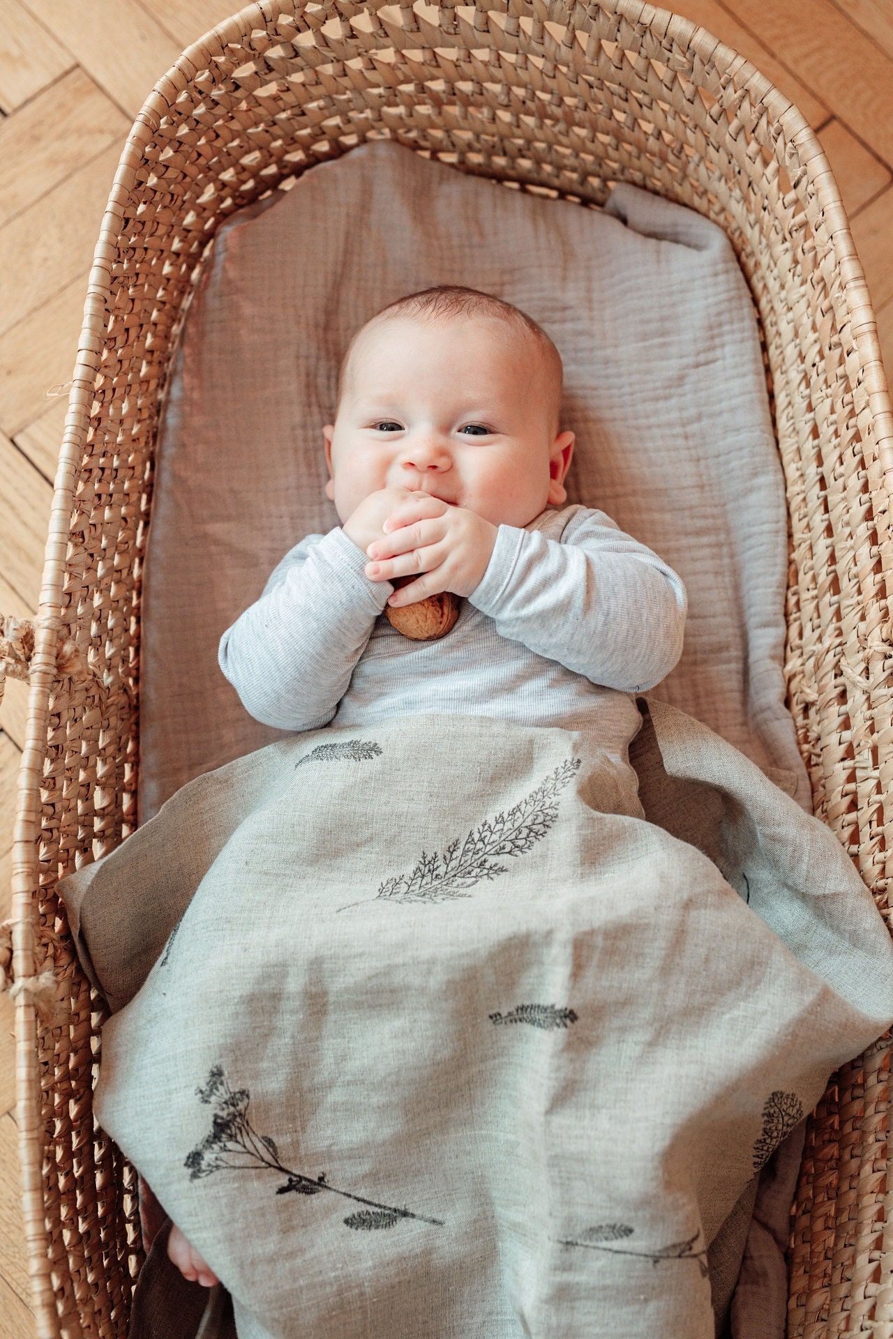 Soft Hemp Baby Blanket With Personalized Plant Prints, Newborn Gift ...