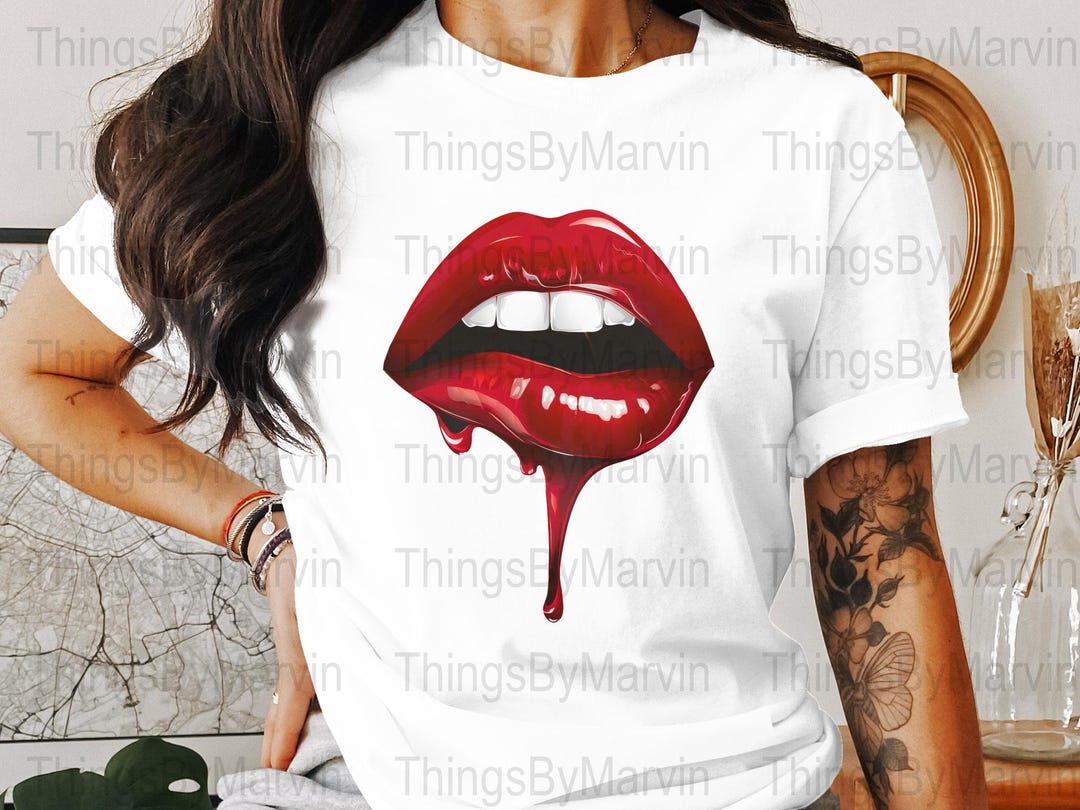 Bold Red Lips Digital Art, Glossy Lip Illustration, Dripping Lips Print ...