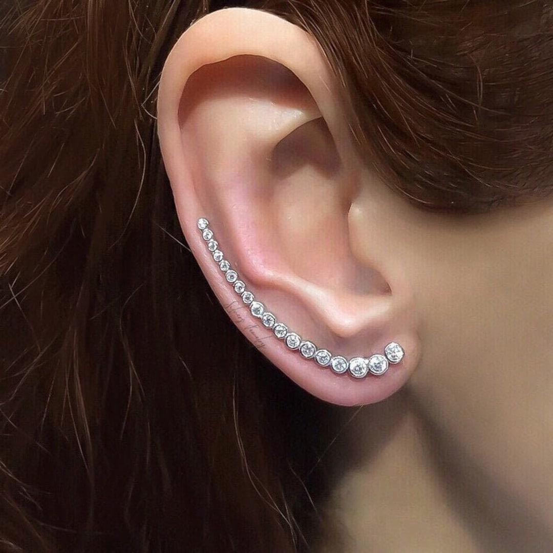 Sterling Silver CZ Ear Climber Earrings: Long Crawler Cuff - Etsy