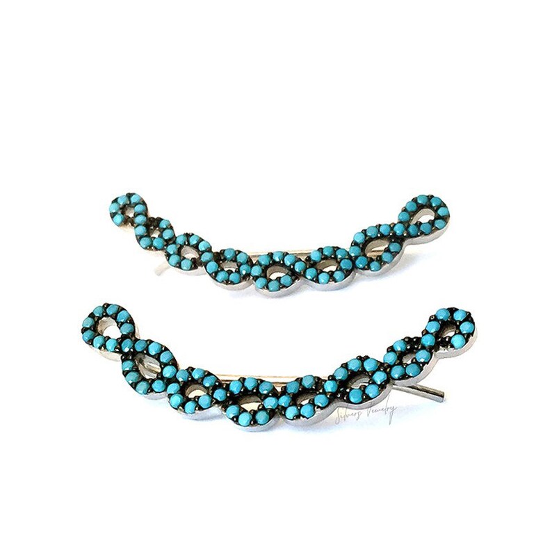 Sterling Silver Infinity Ear Climber, Crawler Earrings With Blue ...