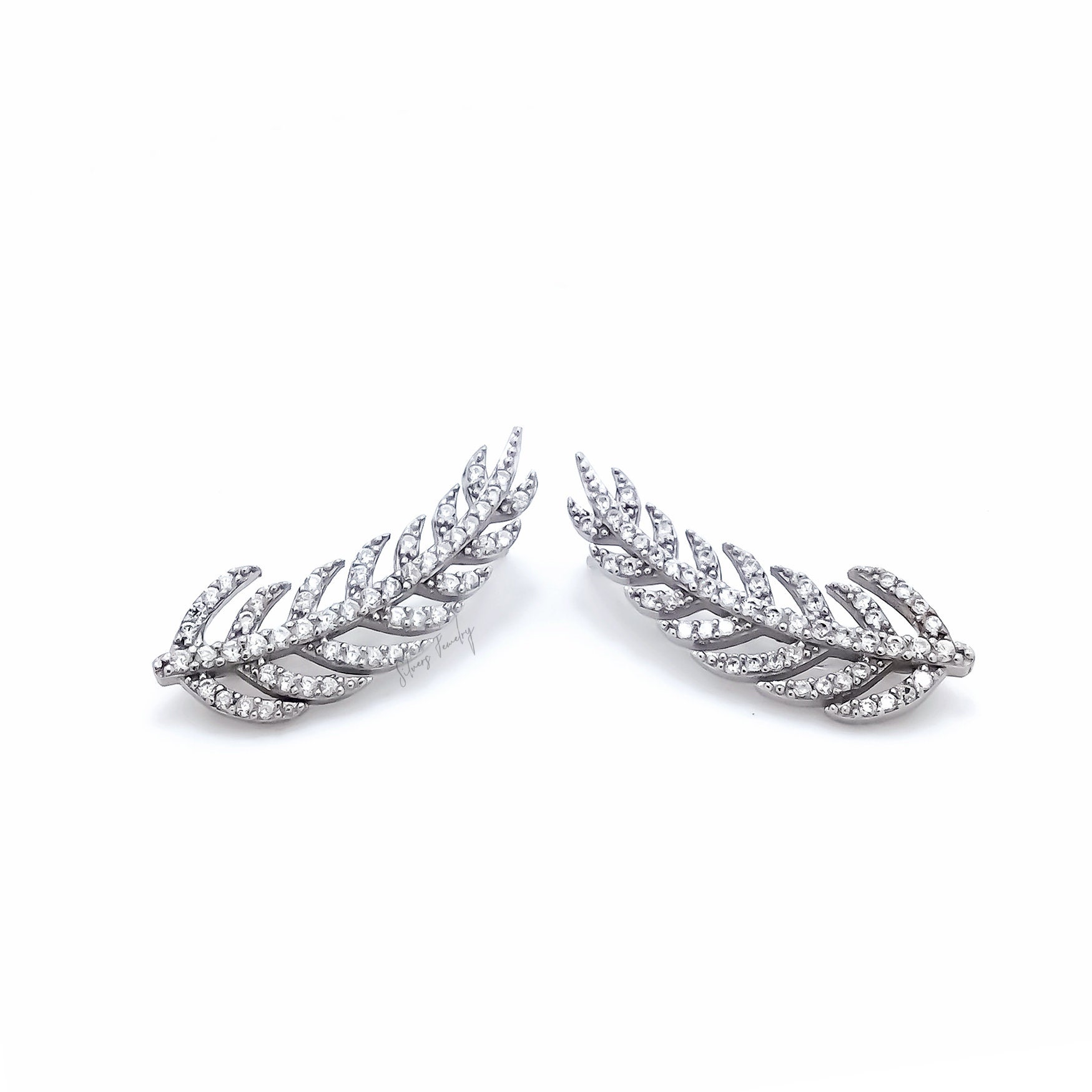 Sterling Silver Ear Climber Leaf Earrings Glaromous Crawler Etsy