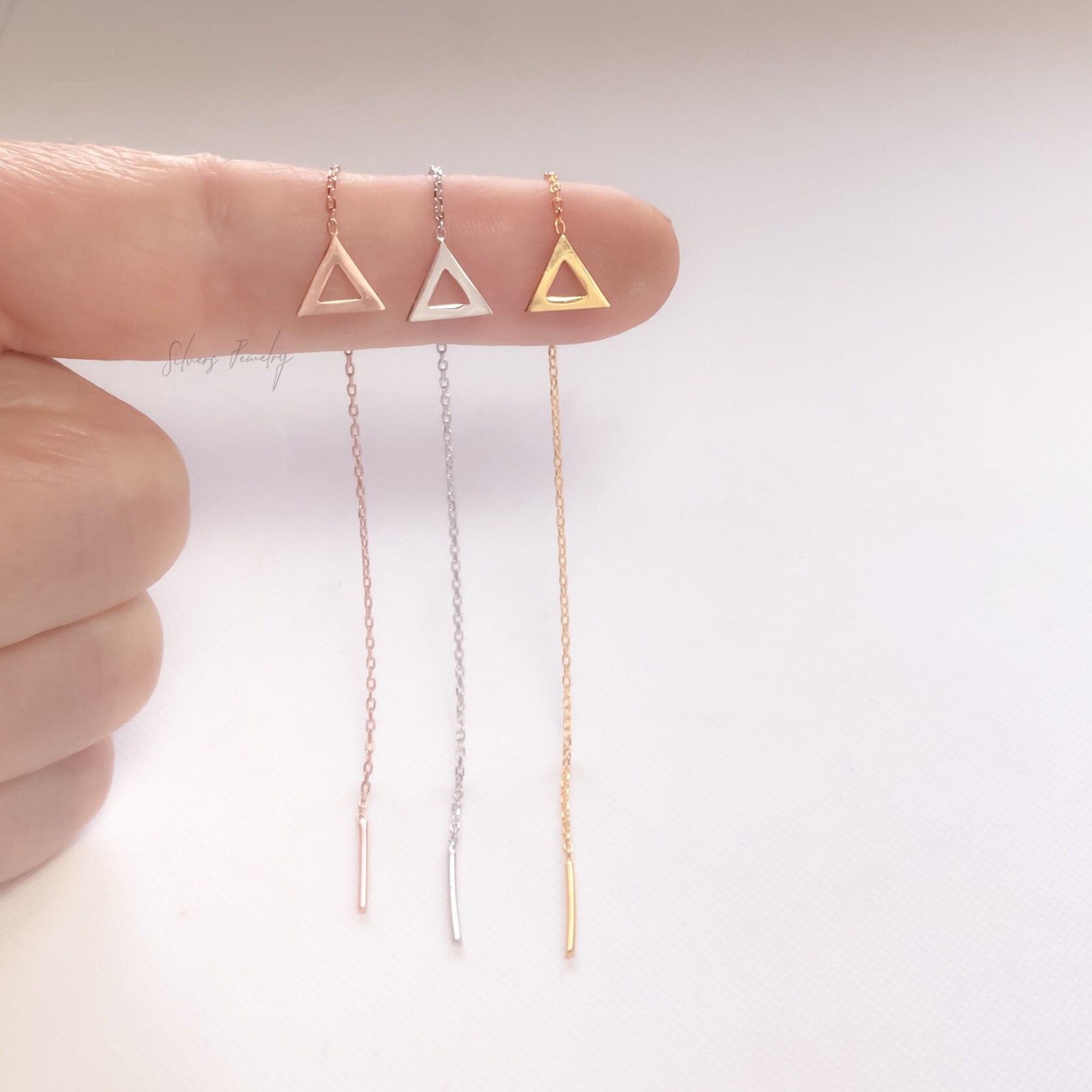 Minimal Triangle Sterling Silver or Gold Filled Threader - Etsy