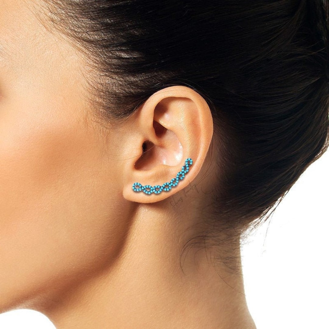 Sterling Silver Infinity Ear Climber, Crawler Earrings With Blue ...