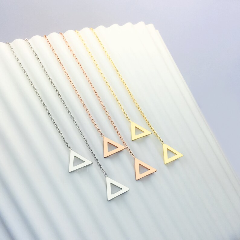 Minimal Triangle Sterling Silver or Gold Filled Threader Earrings, Tiny ...
