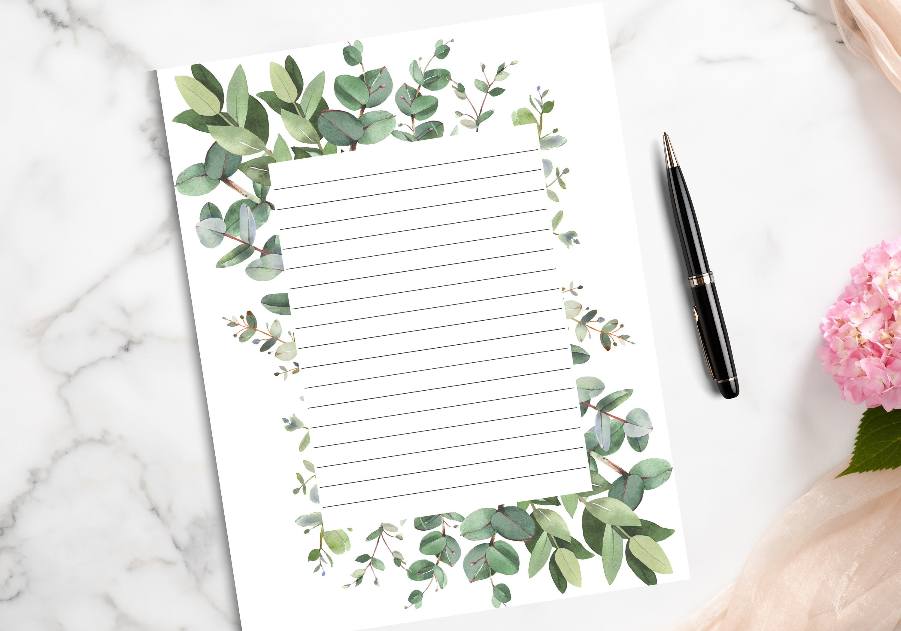 Watercolor Eucalyptus Lined Paper Note Taking Printable | Etsy
