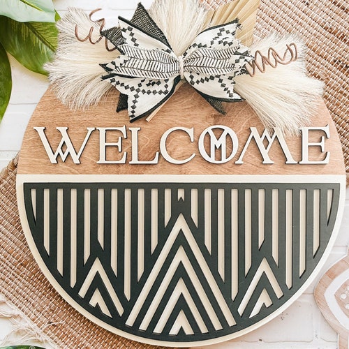 Boho Welcome Sign SVG Hello Door Hanger SVG Minimalist Round - Etsy