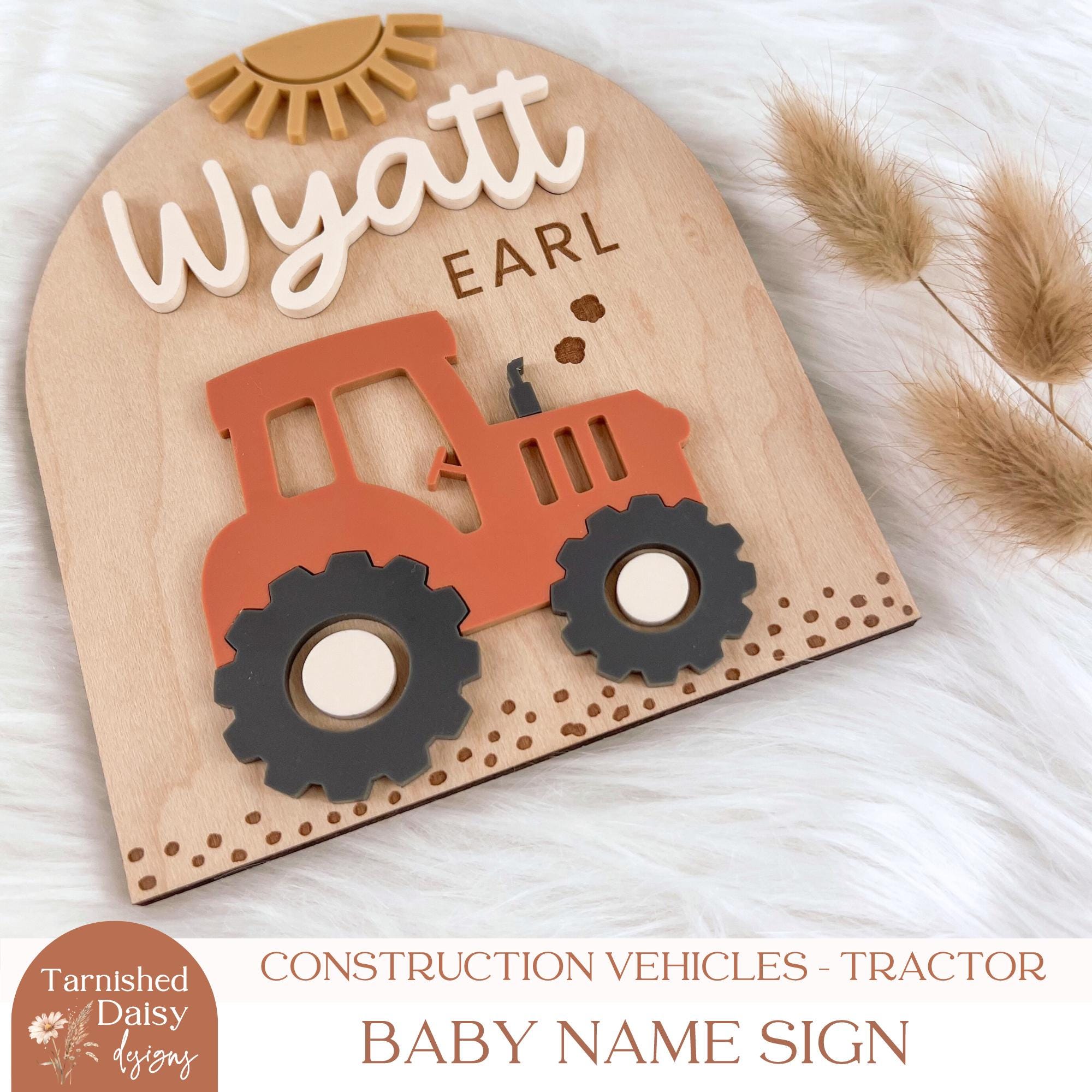 SVG Tractor Baby Name Sign, Construction Trucks Theme, Newborn Photo ...