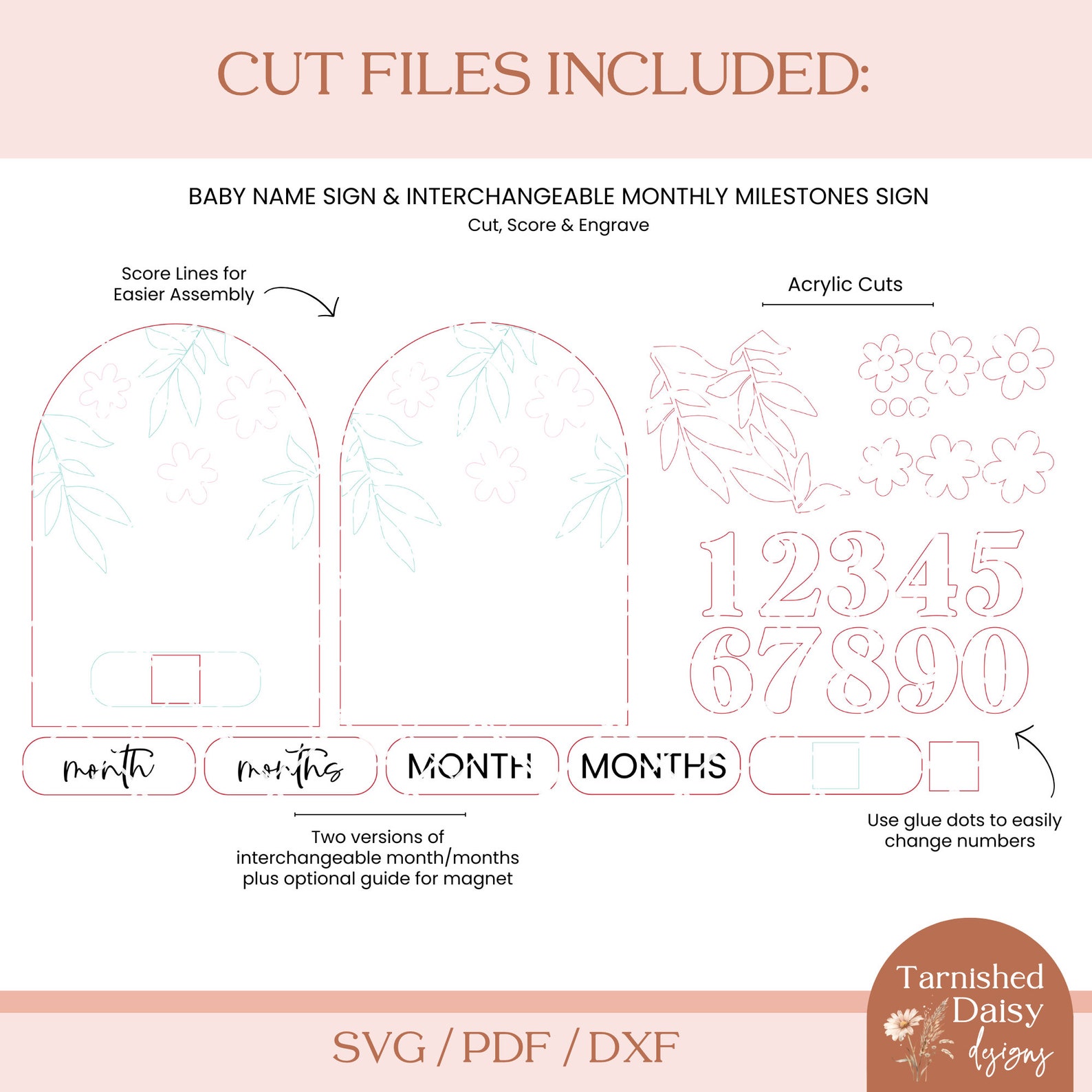 SVG Daisy Flower Arched Milestone Sign, Arched Baby Name Announcement ...