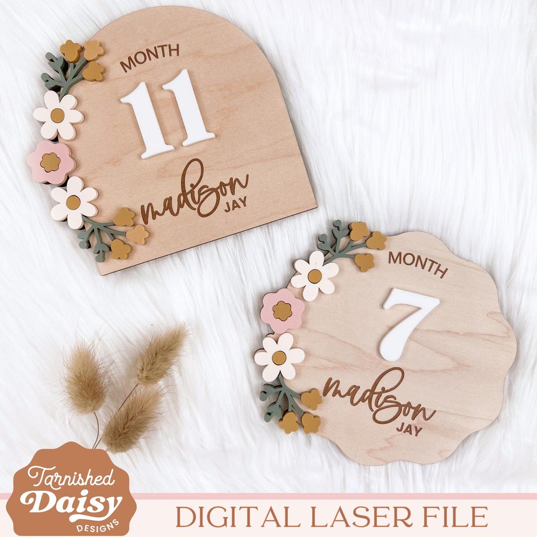 SVG Floral Monthly Milestones Sign, Flowers Milestone Cards, Baby Girl ...