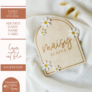 SVG Daisy Arched Baby Announcement Name Card, Baby Name Reveal, Baby ...