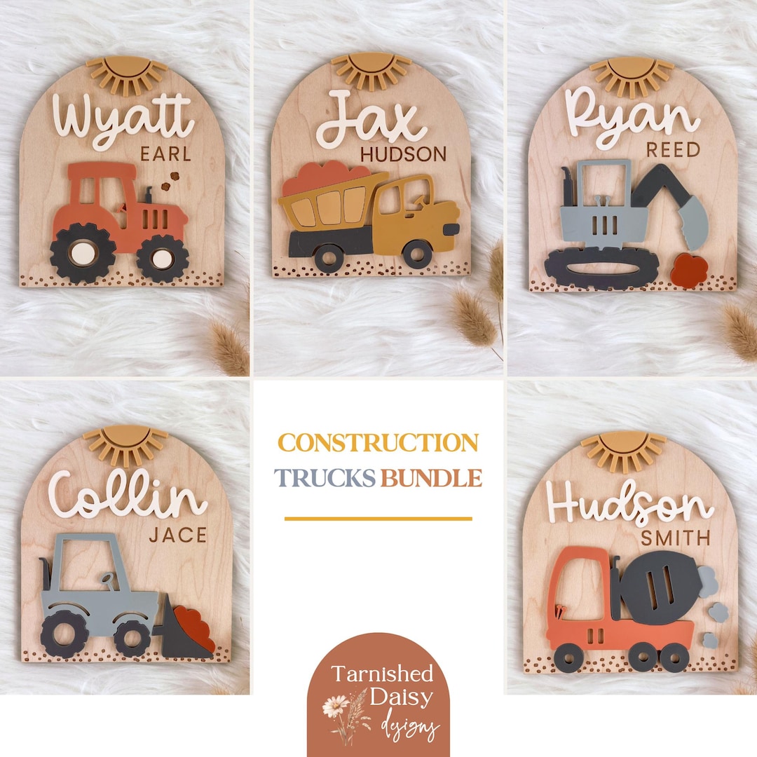 SVG Construction Trucks Theme Baby Name Signs, Construction Vehicles ...