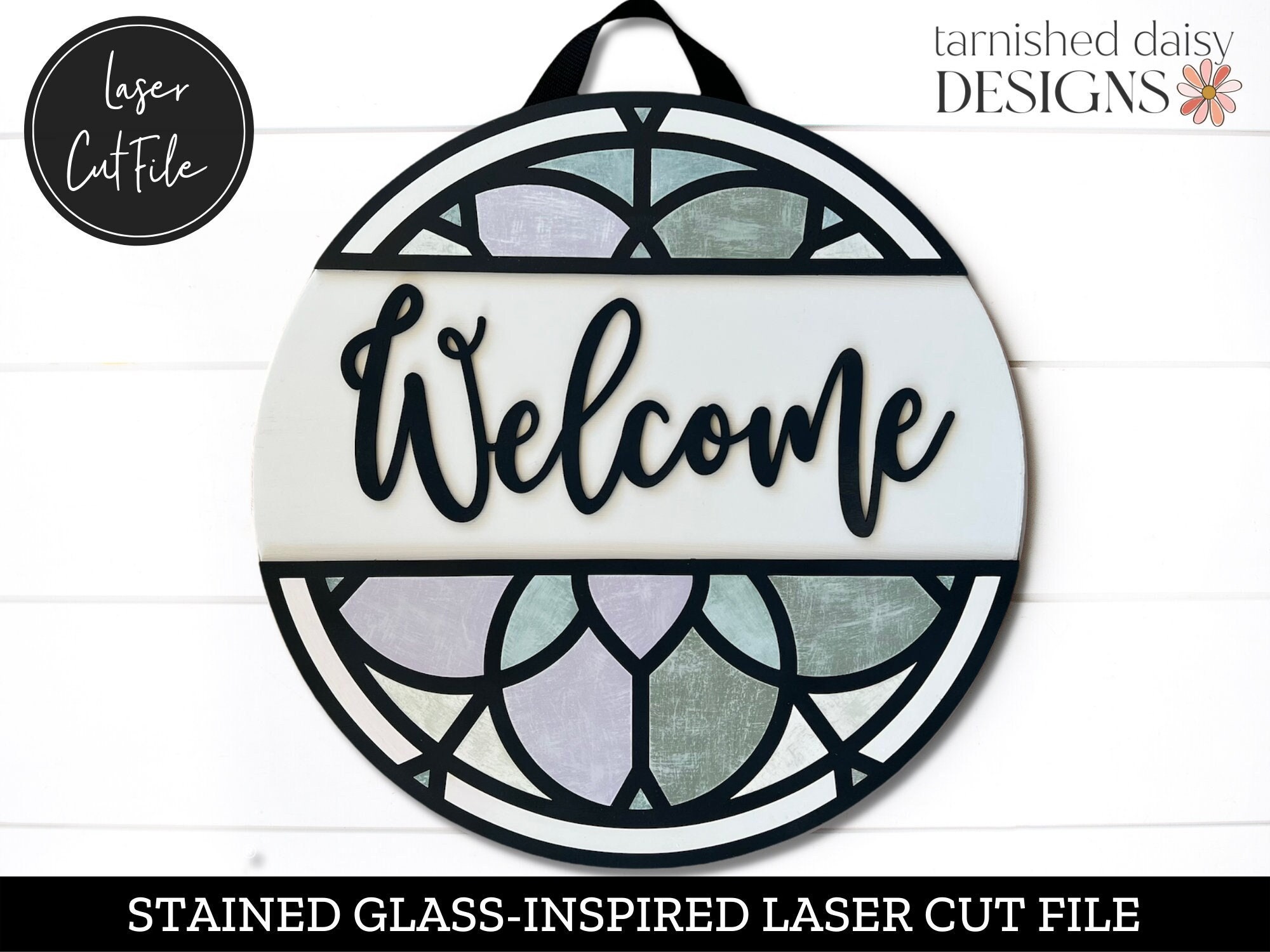 Stained Glass Welcome Sign Laser Cut File Door Hanger Svg - Etsy