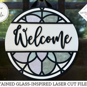 Stained Glass Welcome Sign Laser Cut File, Door Hanger Svg, Stained ...