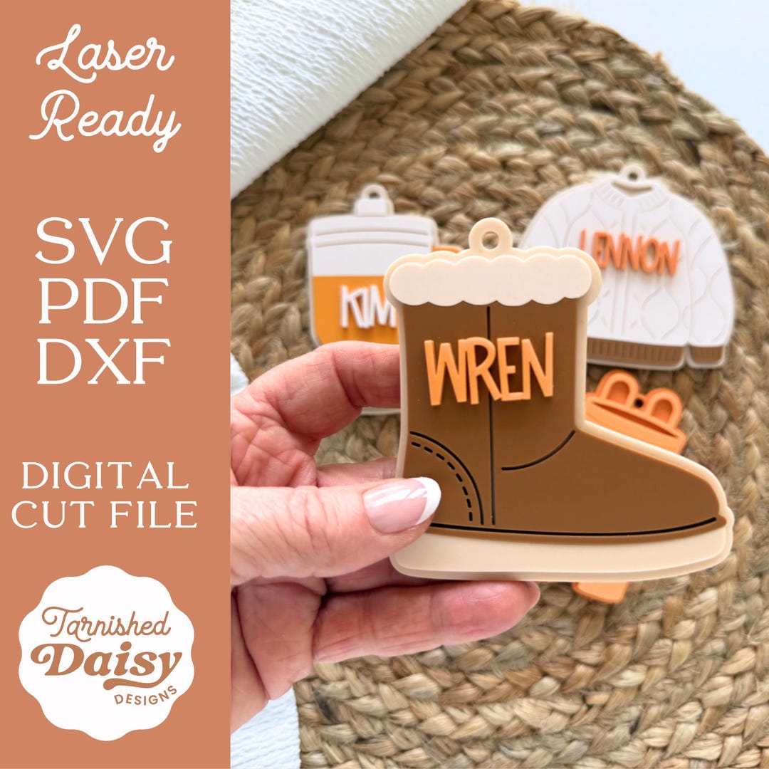 SVG Fuzzy Winter Boot Tag, Fall Boot SVG, Acrylic Name Tag, Keychain ...