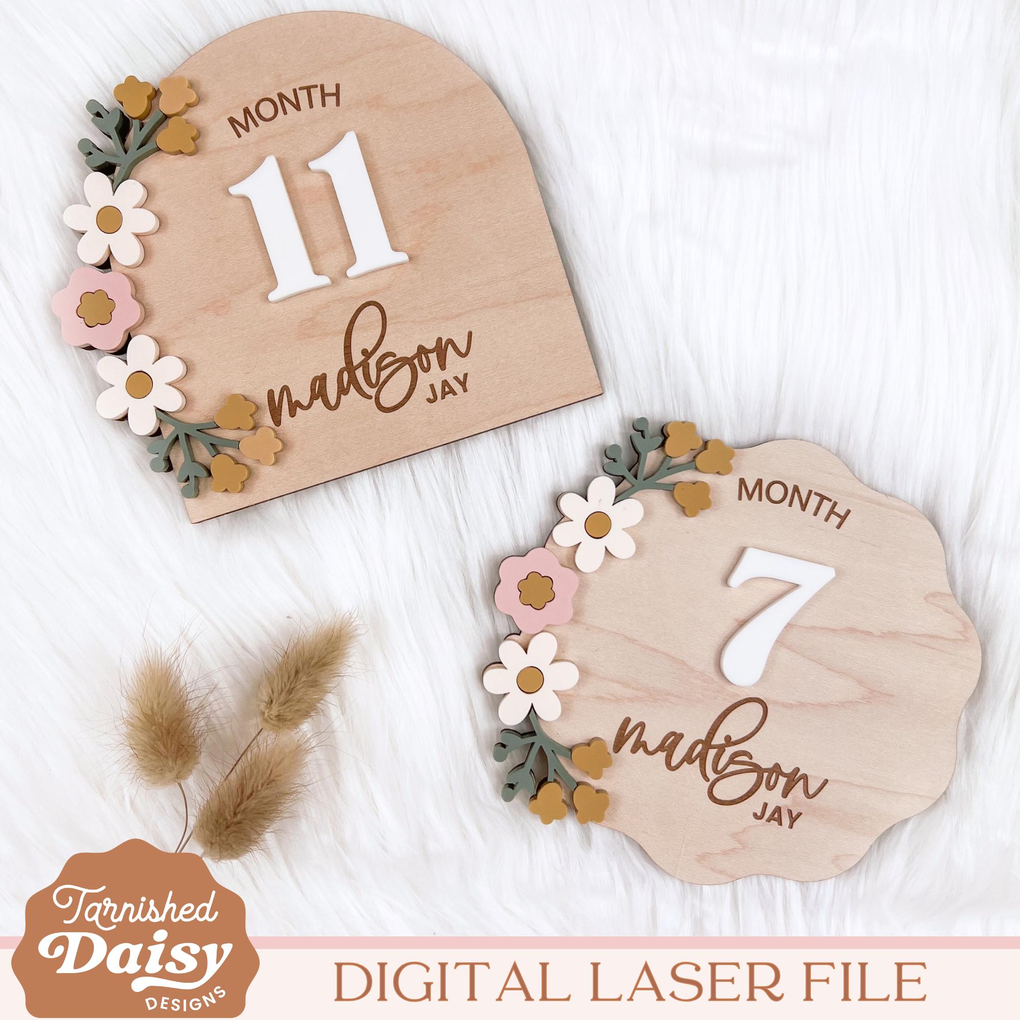 SVG Floral Baby Bundle Laser Cut File Set, Baby Girl Name Announcement ...
