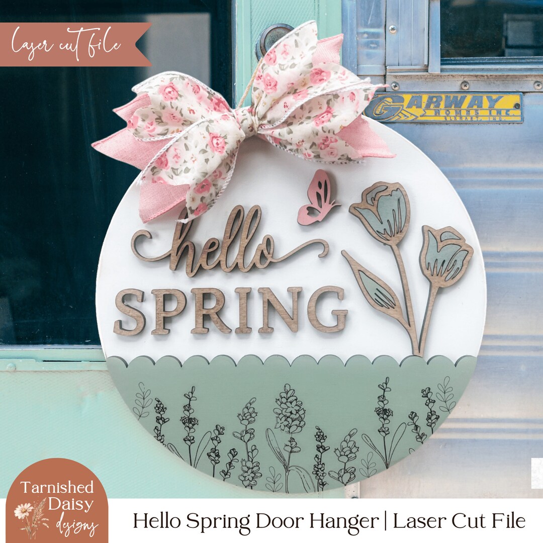 Floral Hello Spring Welcome Sign Svg, Door Hanger Svg, Glowforge Svg ...