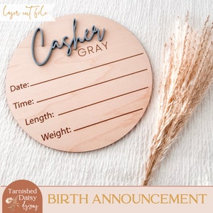 SVG Round Baby Birth Announcement, Birth Sign, Engraved Plaque, Birth ...