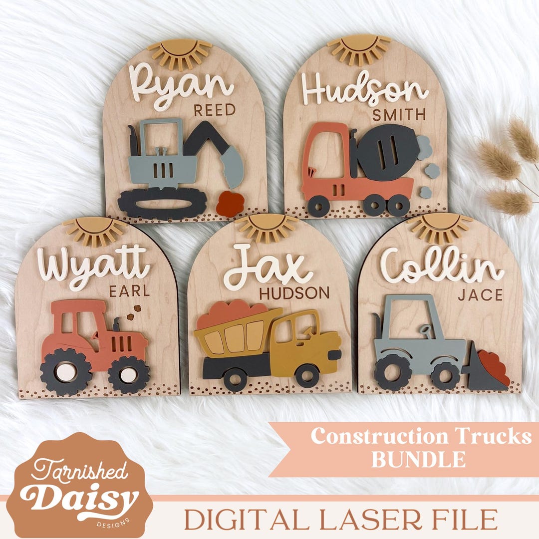 SVG Construction Trucks Theme Baby Name Signs, Construction Vehicles ...