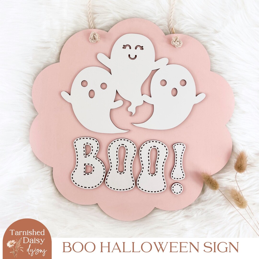 SVG BOO Cute Ghost Halloween Sign, Halloween Door Hanger, Halloween ...