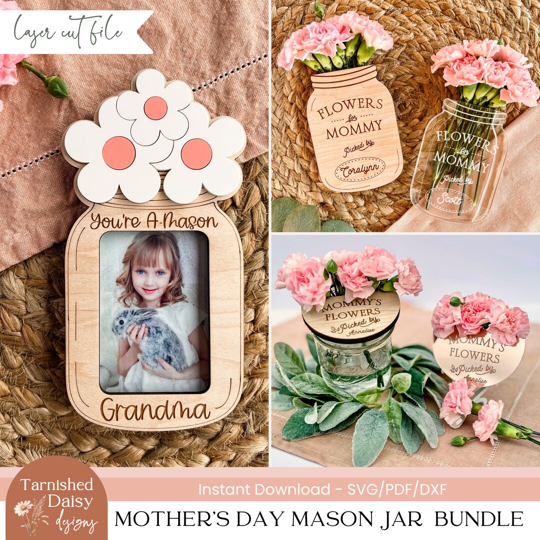 Mother's Day Mason Jar Bundle SVG, Fridge Photo Magnet Laser File ...